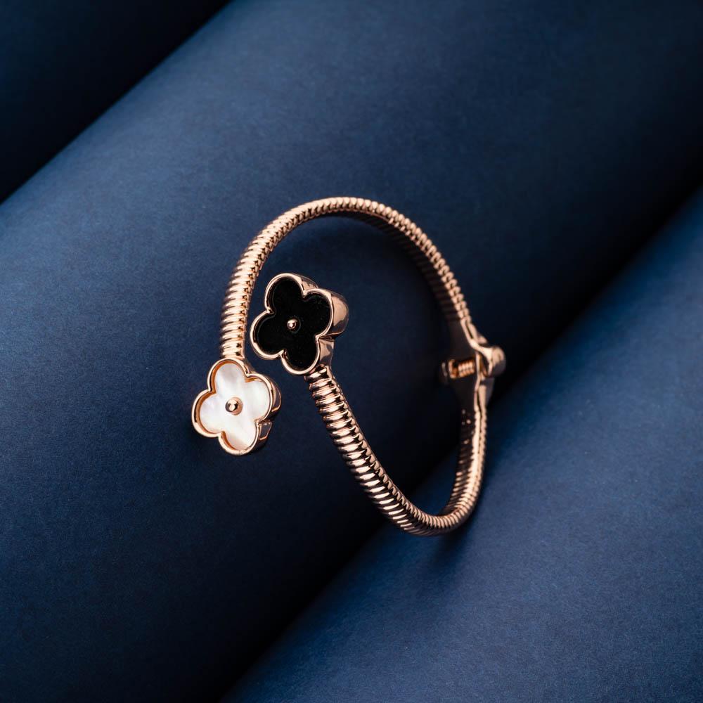 Black and White Ladies Bangle with Rose Gold Polish - Gift for Girl ...